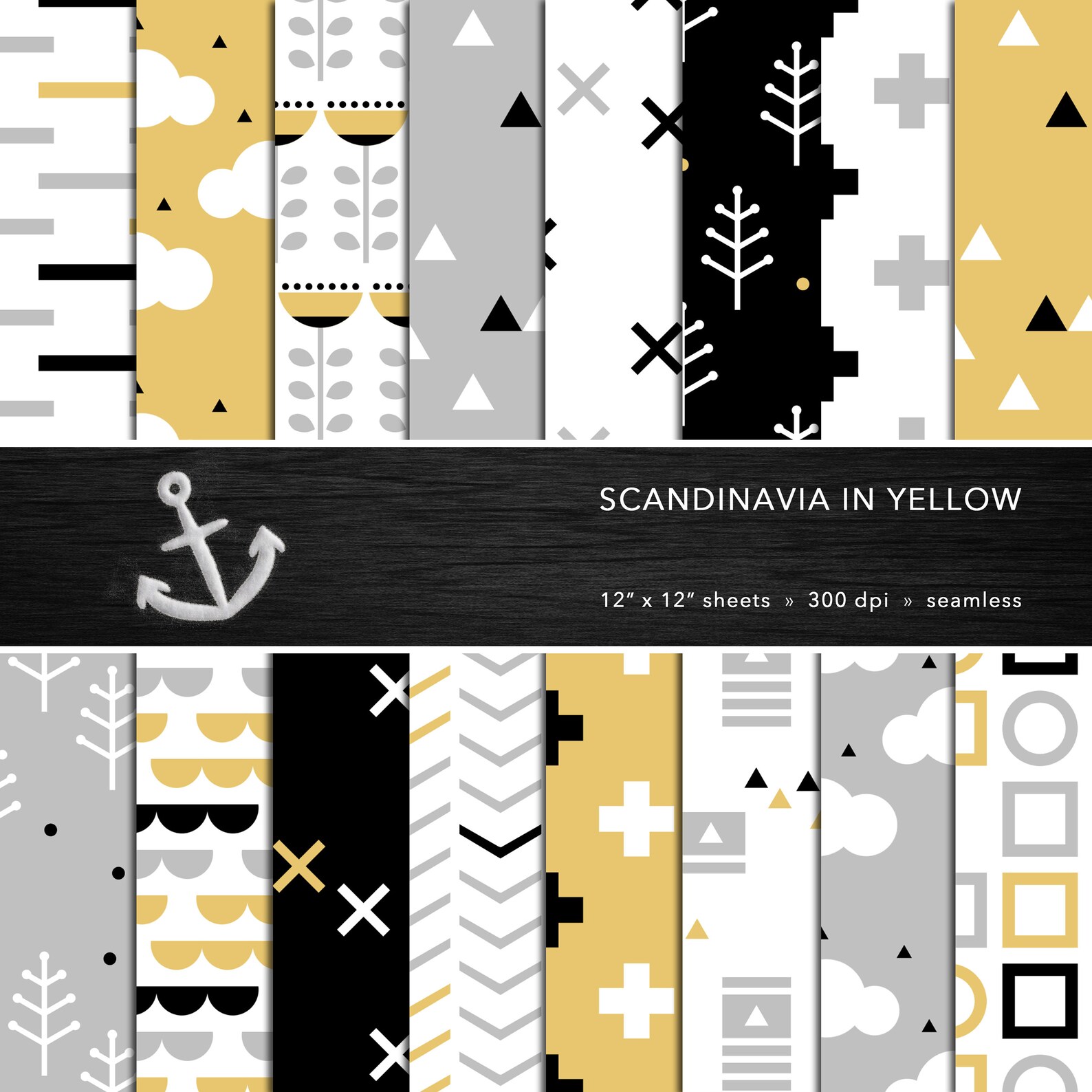 Scandinavia Digital Paper Set Yellow & Gray Scandinavian | Etsy