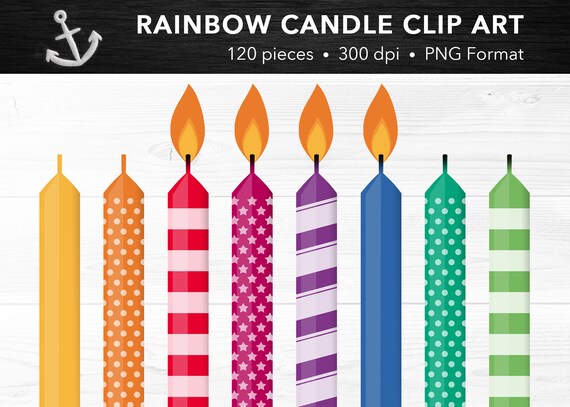 Birthday Candle Clip Art Rainbow Party Candles Stripes | Etsy