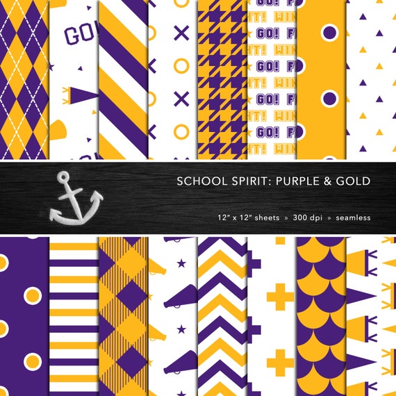 School Spirit Digital Paper Set Purple & Gold Yellow | Etsy