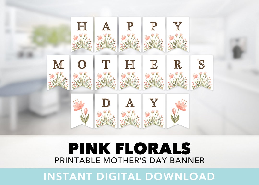 Mother's Day Banner — Floral, Flower Banner, Happy Mother's Day, Pink ...