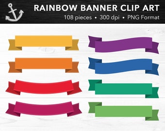 50 Rainbow Ribbon Banner Clipart Banners Digital - Etsy