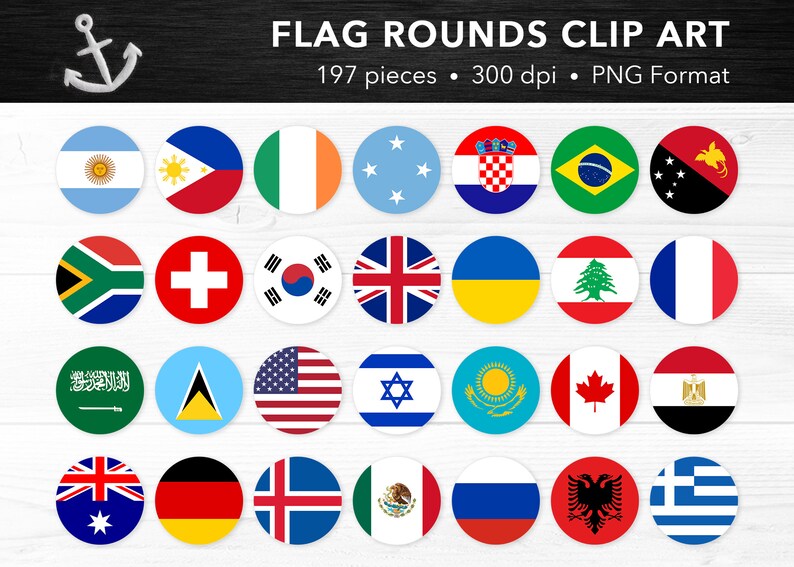 World Flag Button Clip Art Flags of the World - Etsy