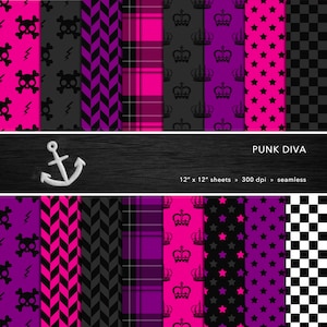 Punk Diva Digital Paper Set — Skater Girl, Pink & Purple, Hot Pink ...
