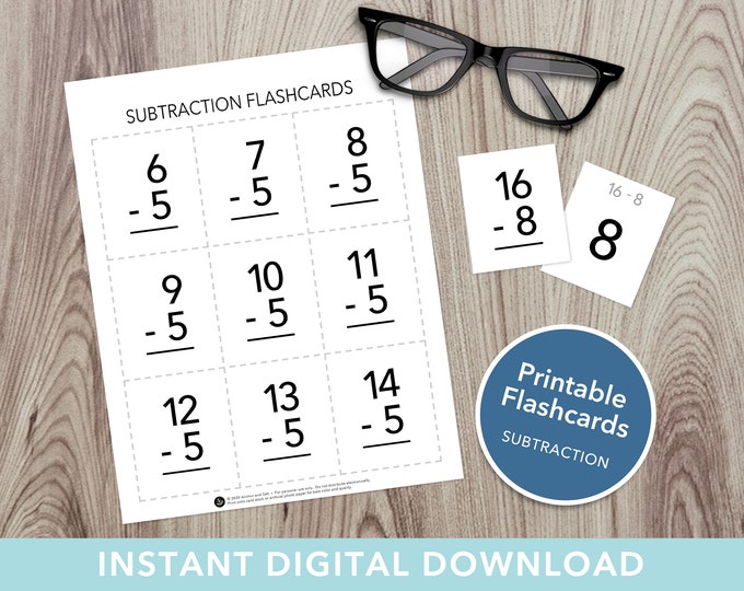 Subtraction Cards V3 - Numbers 0 to 20 - Unicorn Stars - Printable ...