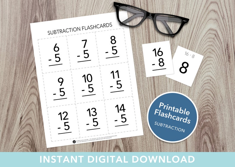 Subtraction Flashcards — Math Practice, Math Facts 0-9, Subtraction ...
