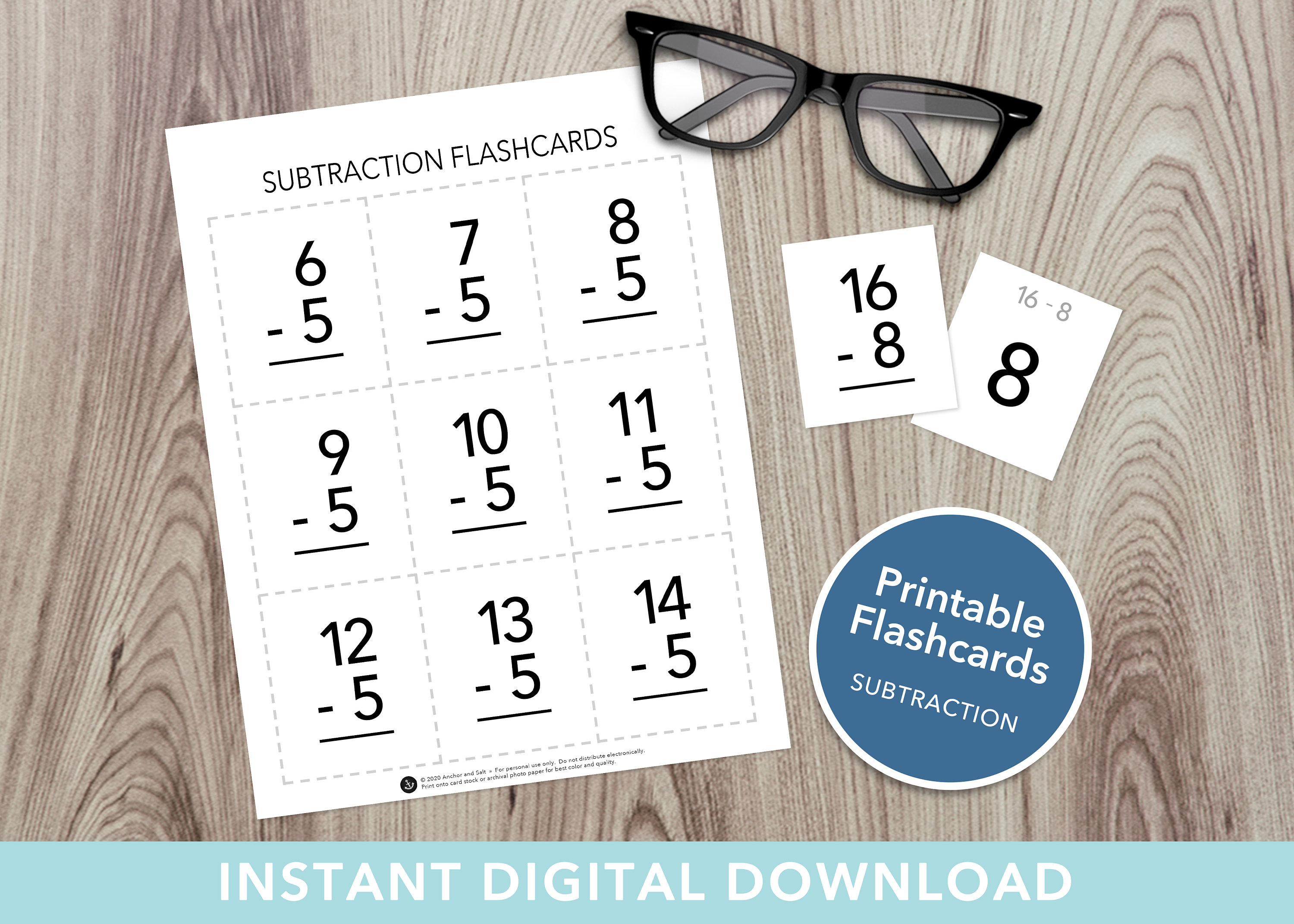 Subtraction Flashcards — Math Practice, Math Facts 0-9, Subtraction ...
