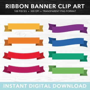 Ribbon Banner Clip Art — Rainbow Banners, Ribbon Clip Art, Digital ...