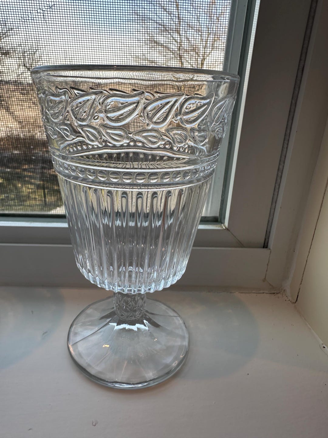 Vintage Pressed Glass Water Goblets Four Piece Set Classic Laurel Leaf ...