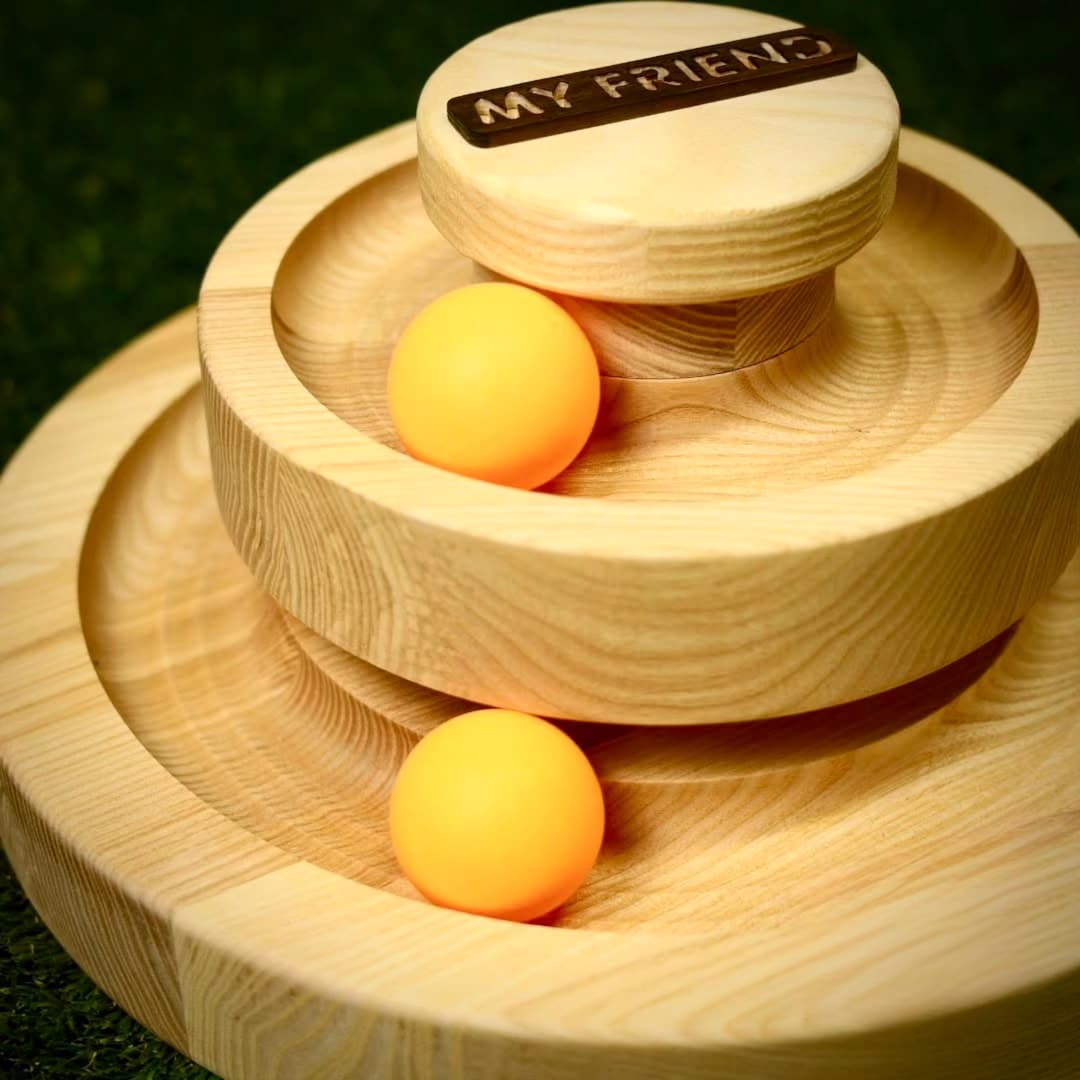 Wooden Cat Toy “pyramid” – Interactive Ash Wood Play Tower, Natural Cat ...
