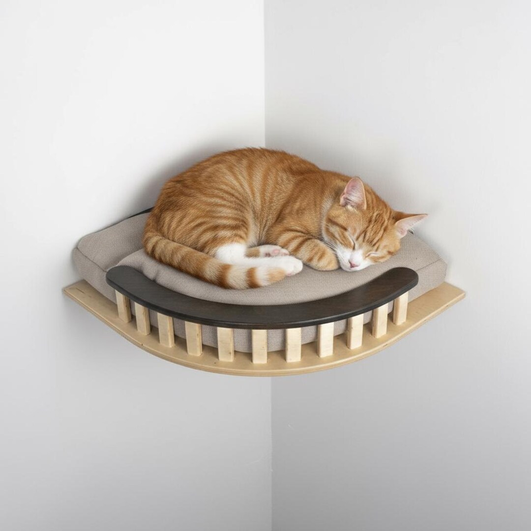 Corner Cat Shelf Bed, Wall-mounted Wooden Cat Perch With Cushion, Cat ...