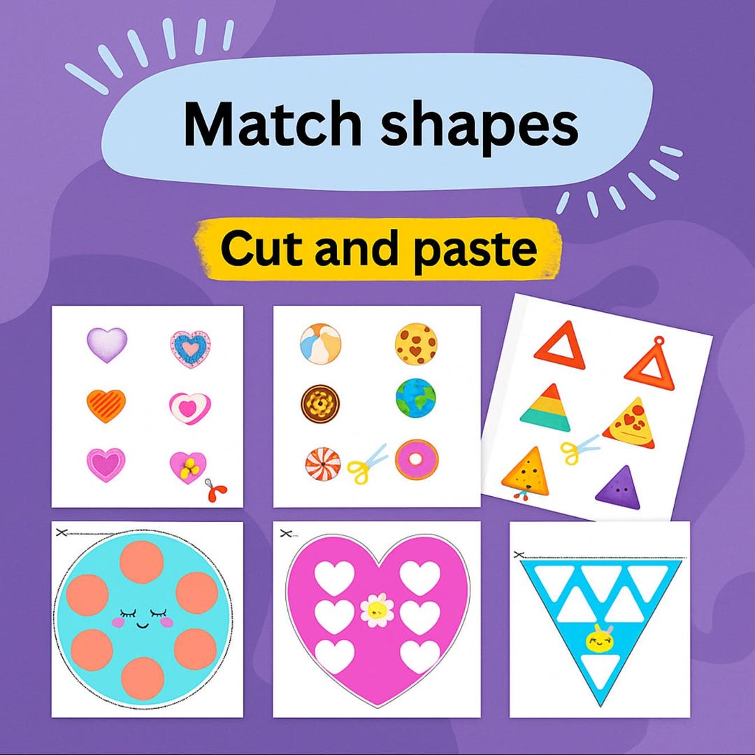 Match Shapes Cut and Paste Printable | Fun Kids Activity Worksheet 8 ...