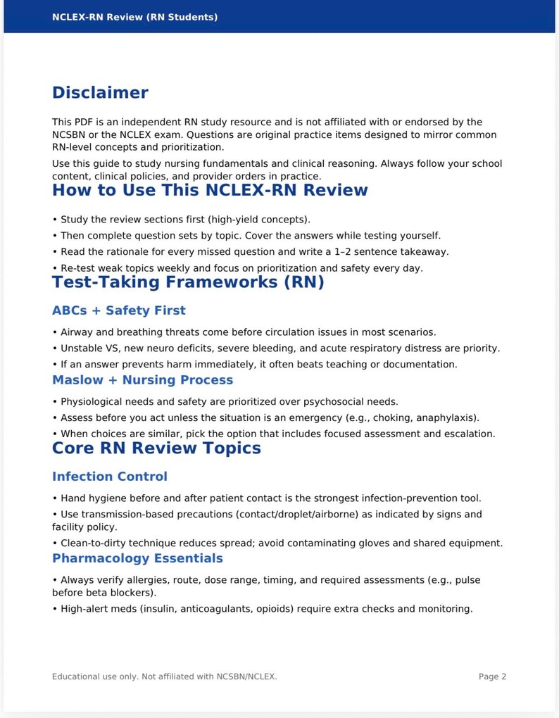 NCLEX-RN Review PDF | 2026 Edition | 2,000 Q&A - Etsy UK
