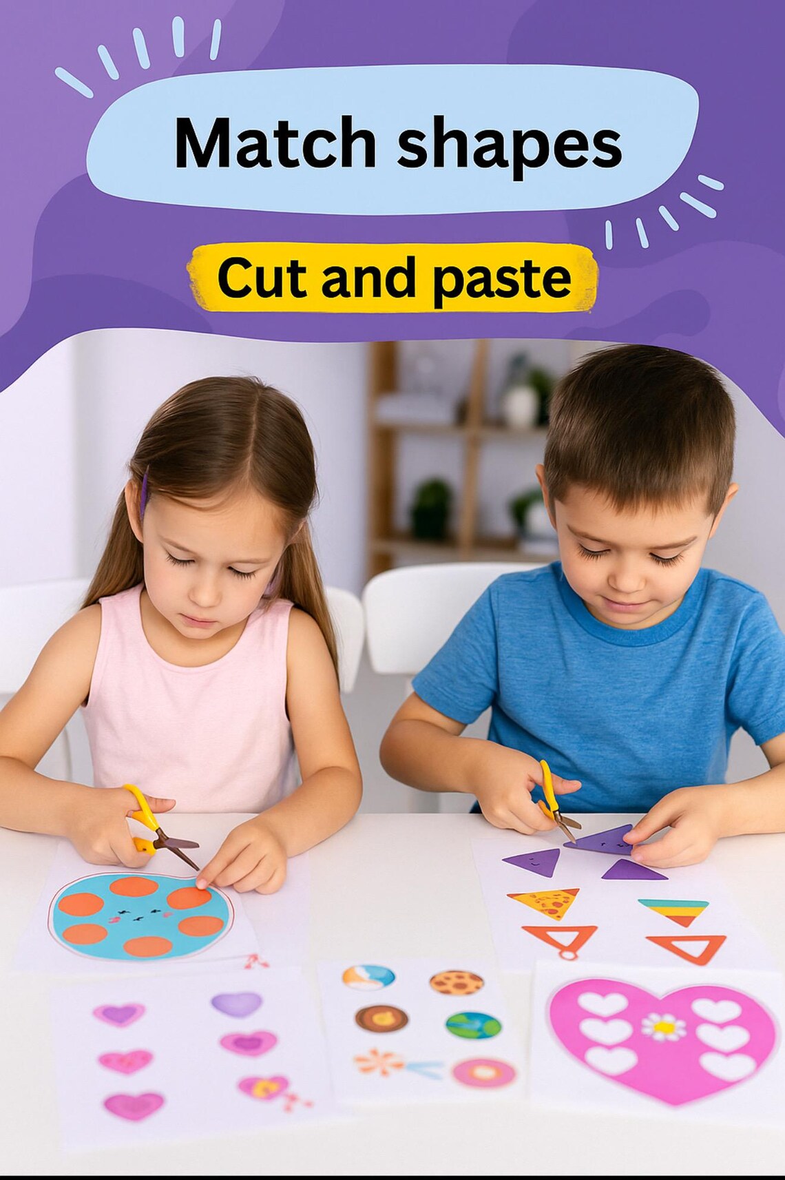 Match Shapes Cut and Paste Printable | Fun Kids Activity Worksheet 8 ...