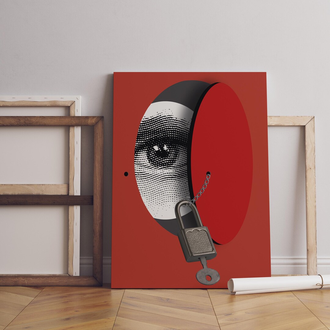 Surreal Eye & Lock Modern Art Print – Abstract Red Minimalist Wall ...