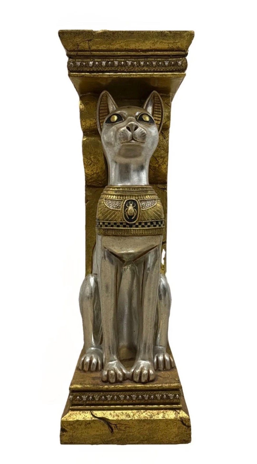 Ancient Egyptian Animal Bastet Cat Goddess Gold Pillar Life Size Statue ...