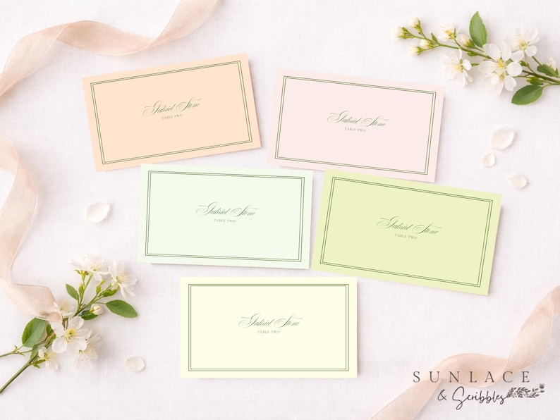 Rainbow Pastel Wedding Reception Essentials Bundle: Place Cards, Table ...