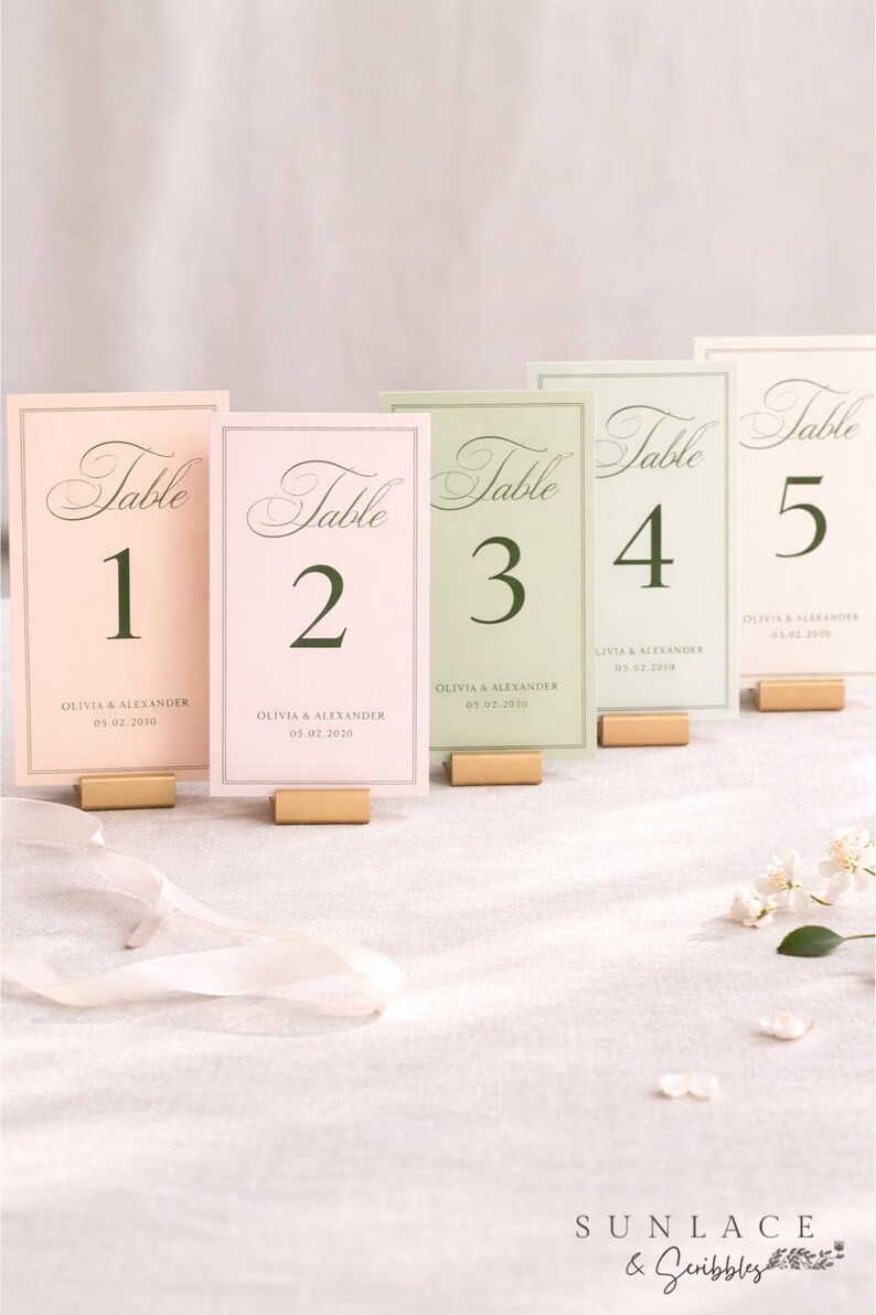 Rainbow Pastel Wedding Reception Essentials Bundle: Place Cards, Table ...