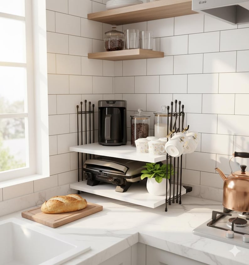 White Coffee Machine Shelf – Two-tier Countertop Coffee Corner ...