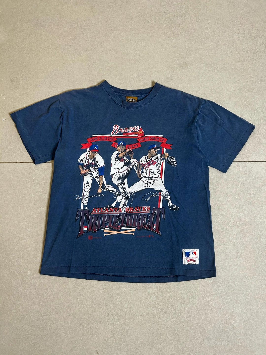 90s Vintage Atlanta Braves Triple Threat Nutmeg Navy T Shirt Size M - Etsy