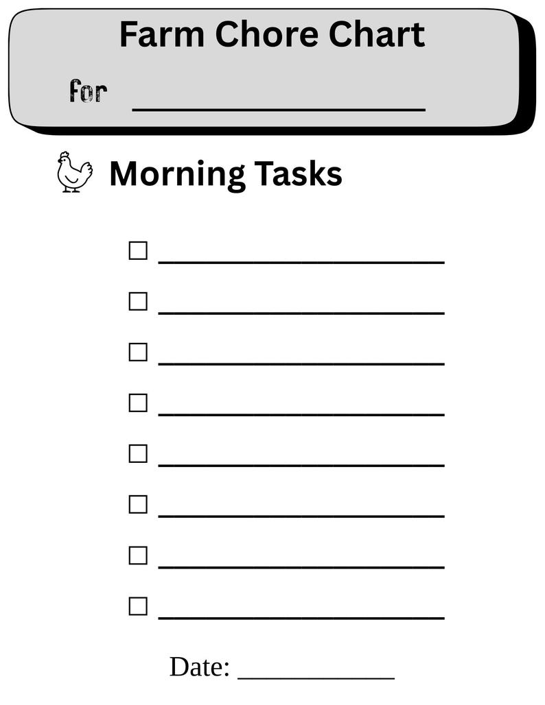 Farm Chore Chart Printable for Kids | Homestead Daily Chores | Morning ...