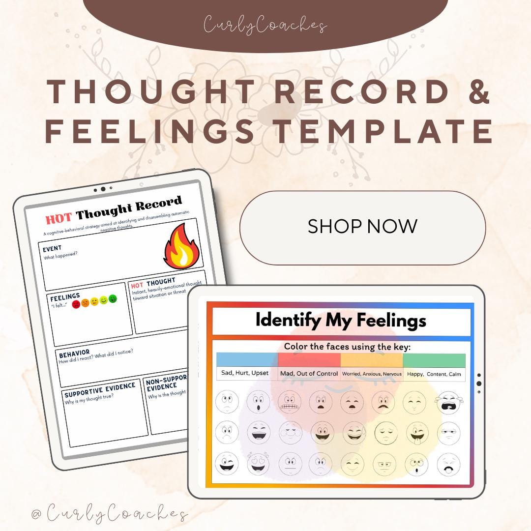 Thought Record Template: Feelings & Self-awareness Worksheet/tracker ...