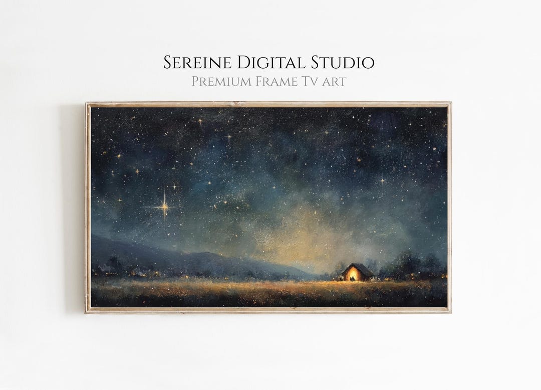 Vintage Starry Nativity Scene Frame TV Art | Christmas Digital Download ...