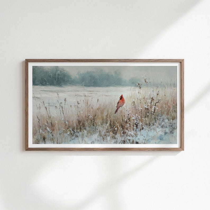 Vintage Cardinal Oil Painting - Winter Bird Frame TV Art & Holiday ...