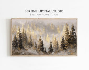 Green Christmas Frame Tv Art, Christmas Decor, Golden Trees Winter ...
