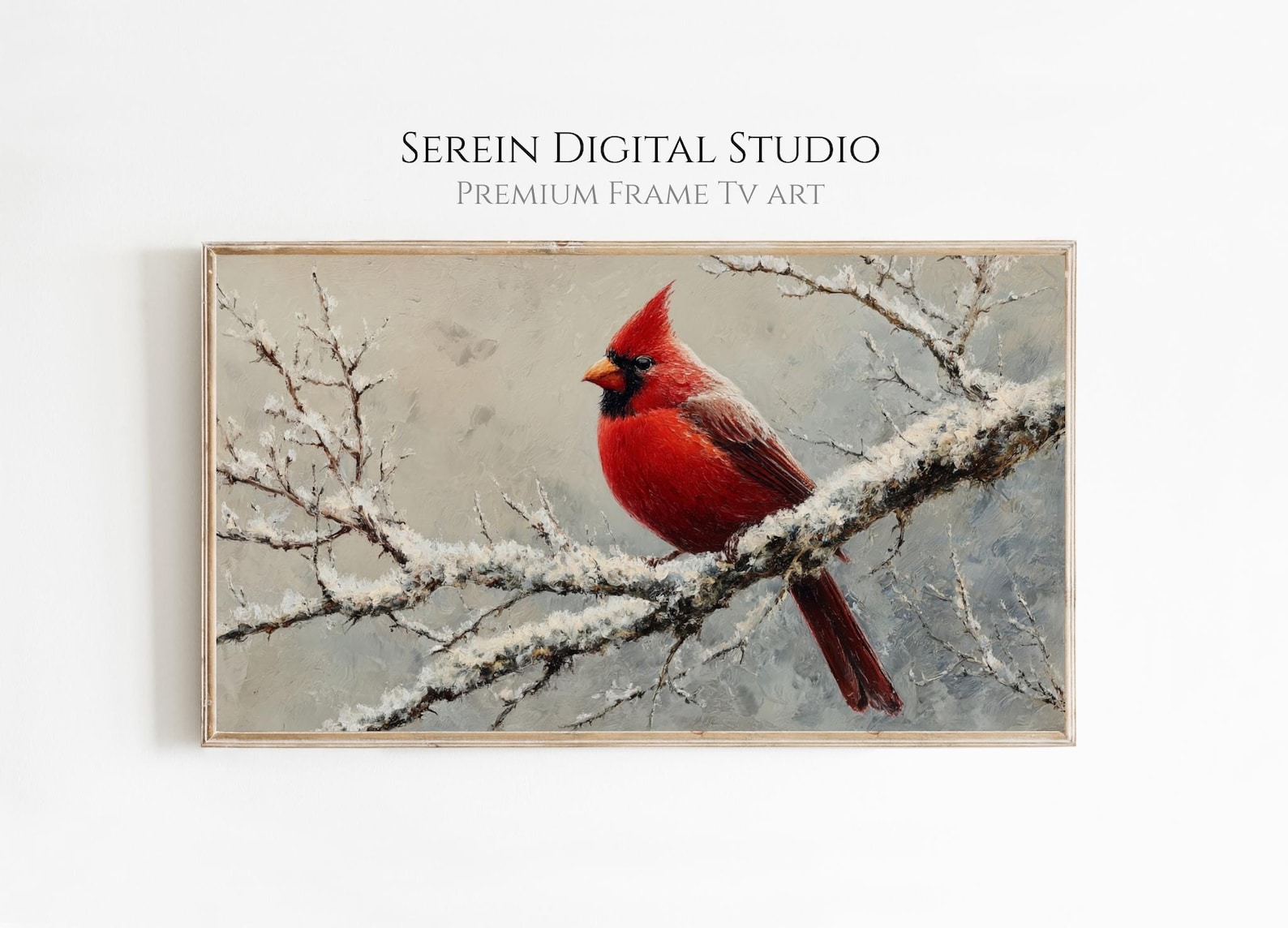 Red Cardinal Winter Landscape Art for Samsung Frame TV | Vintage ...