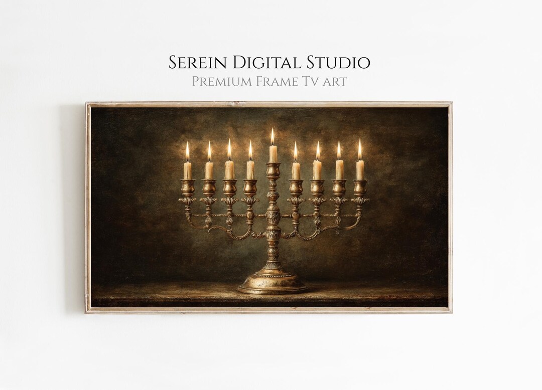 Hanukkah Menorah Frame Art | Vintage Style Oil Painting (digital ...