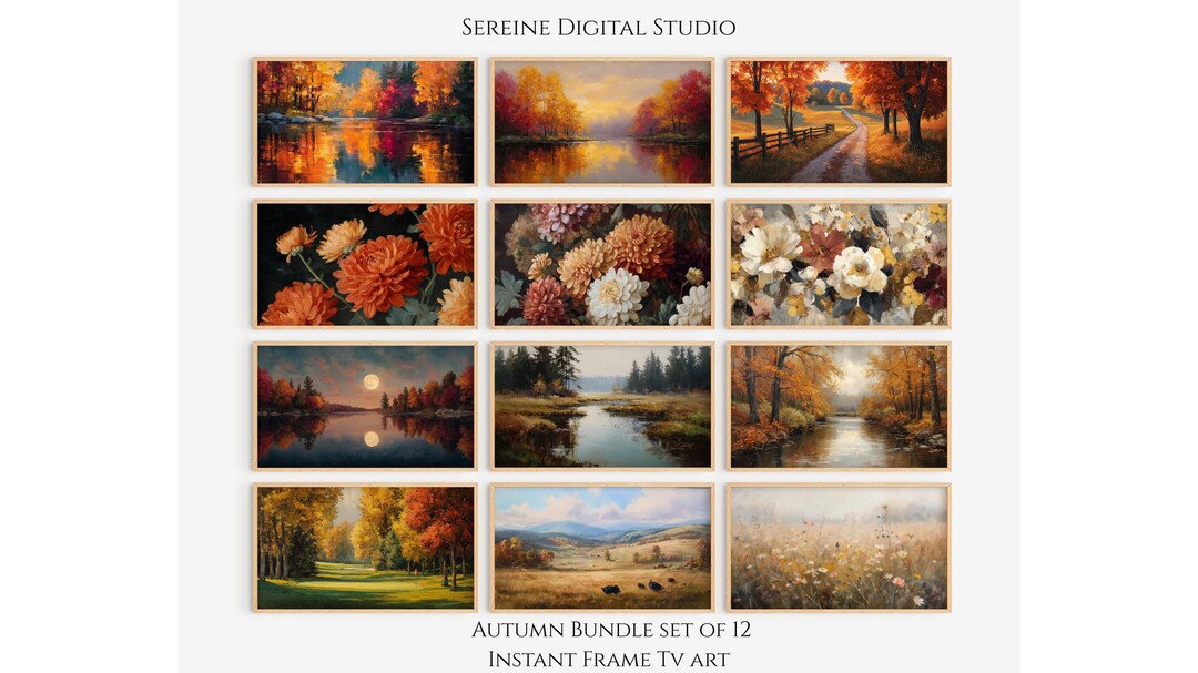 Autumn Landscape Prints | Set of 12 Fall Nature TV Art (digital ...