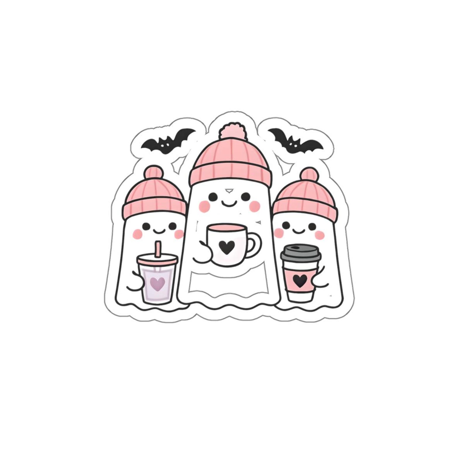 Cute Pink Ghost Stickers, Kawaii Halloween Decor, Laptop Stickers, Pink ...