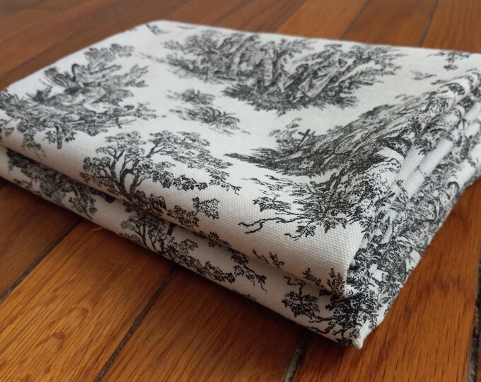 Black Toile Fabric Panel Slow Stitching Upholstery Fabric Cotton Fabric ...