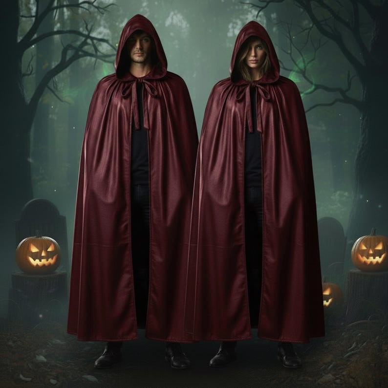 Burgundy Red Riding Hood Gothic Cape. Gothic Leather Cape, Halloween ...