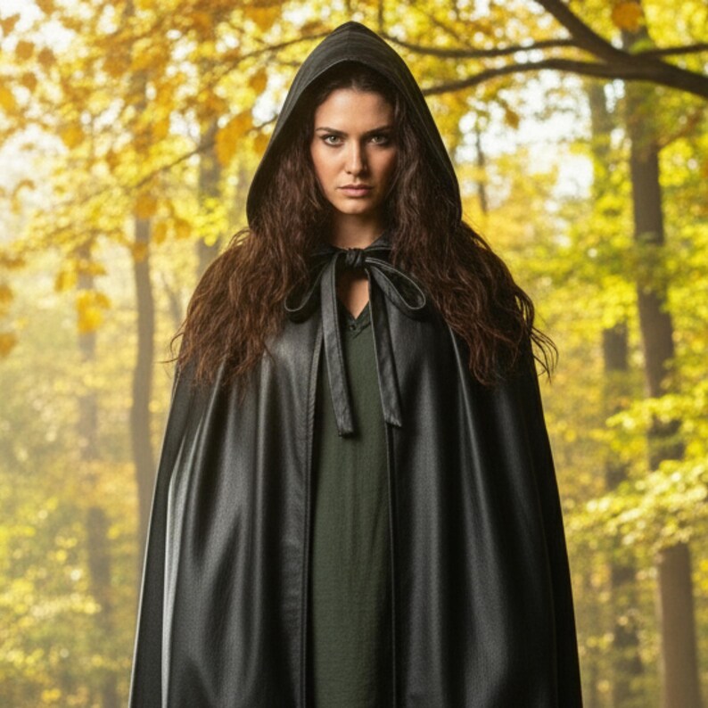 Gothic Black Leather Hooded Cloak, Vampire Victorian Hooded Cape ...