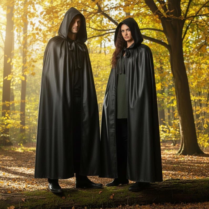 Gothic Black Leather Hooded Cloak, Vampire Victorian Hooded Cape ...