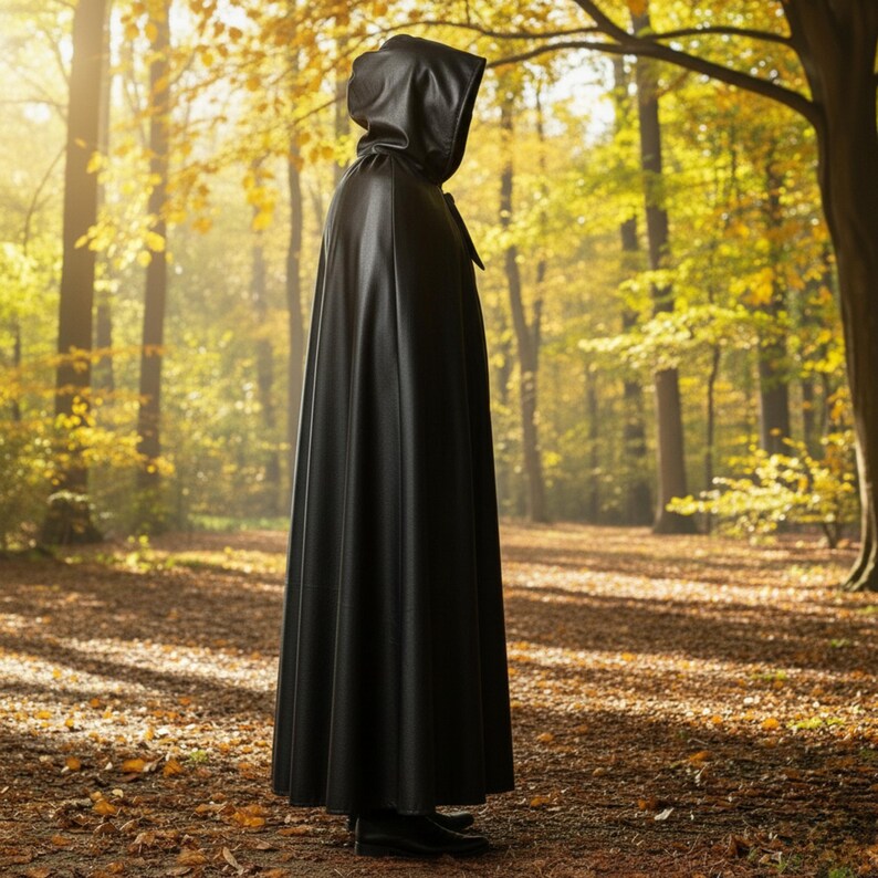 Gothic Black Leather Hooded Cloak, Vampire Victorian Hooded Cape ...