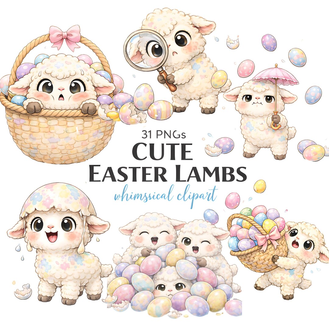 Funny Baby Lambs Easter Clipart : Whimsical Graphics (digital Download ...