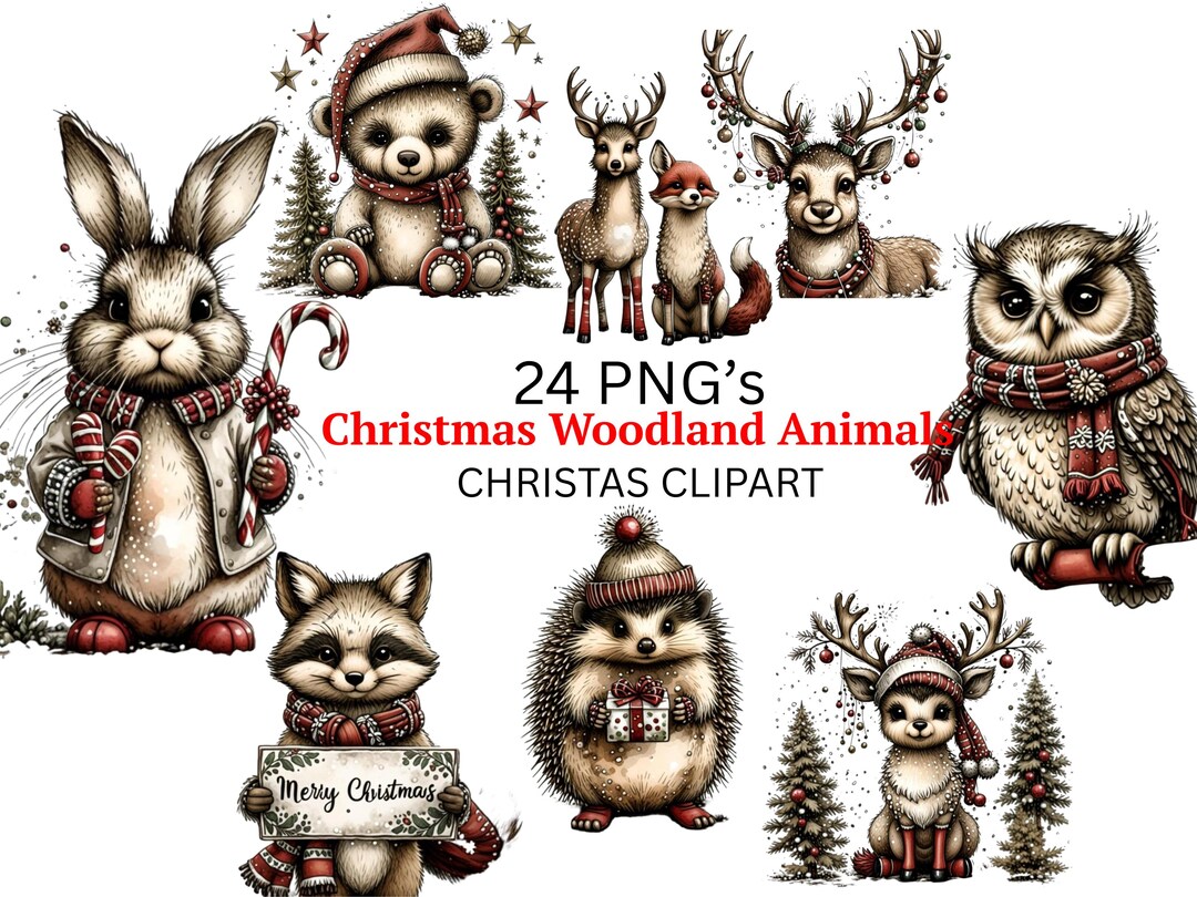 Christmas Animals Clipart | Watercolor Woodland Pngs (24) - Etsy UK