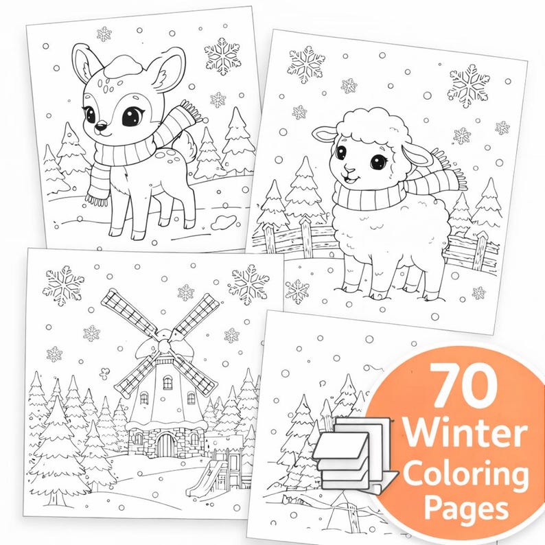 70 Winter Coloring Pages for Kids, Printable Winter Activity, Cute Snow ...