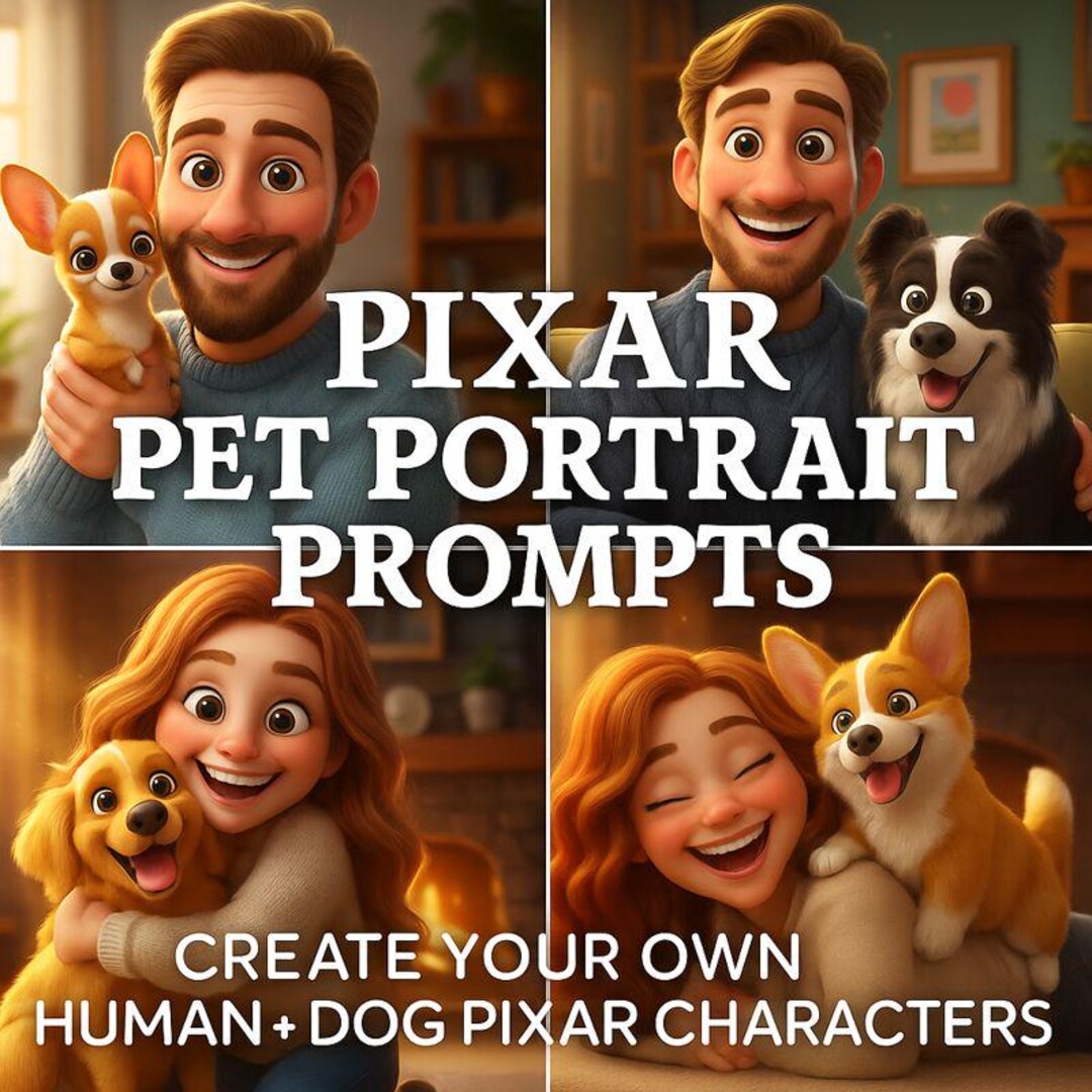 Pixar Pet Portrait AI Prompts | Human & Dog Character Generator (digital Download) - Etsy