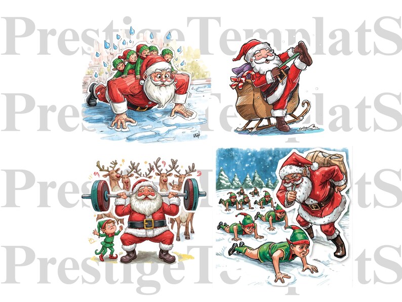 Funny Gym Santa Clipart | Bodybuilder Christmas PNG Set (digital ...