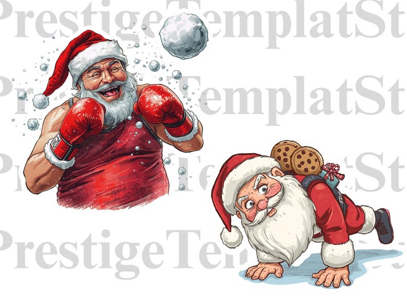 Funny Gym Santa Clipart | Bodybuilder Christmas PNG Set (digital ...