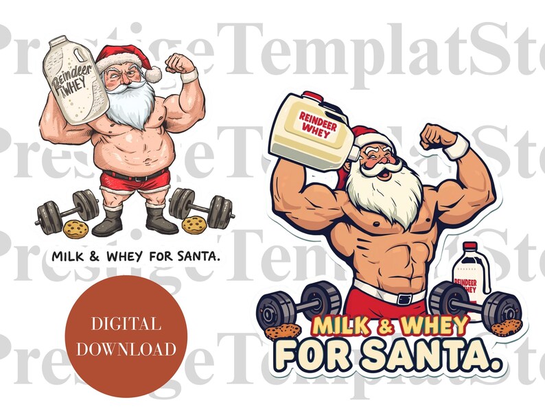 Funny Gym Santa Clipart | Bodybuilder Christmas PNG Set (digital ...
