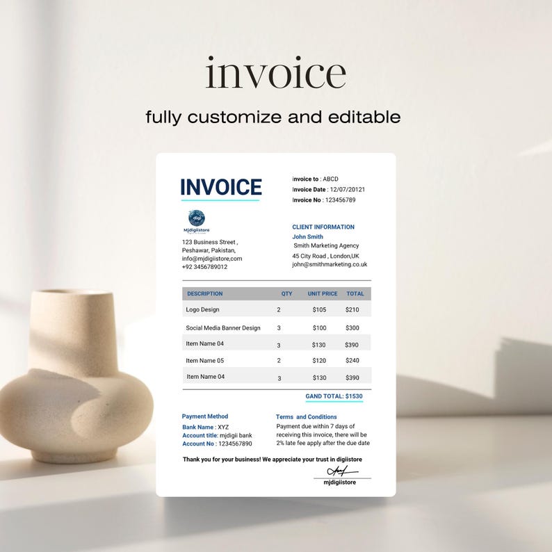 Editable Invoice Template | Canva & Word | Small Business Invoice Form ...