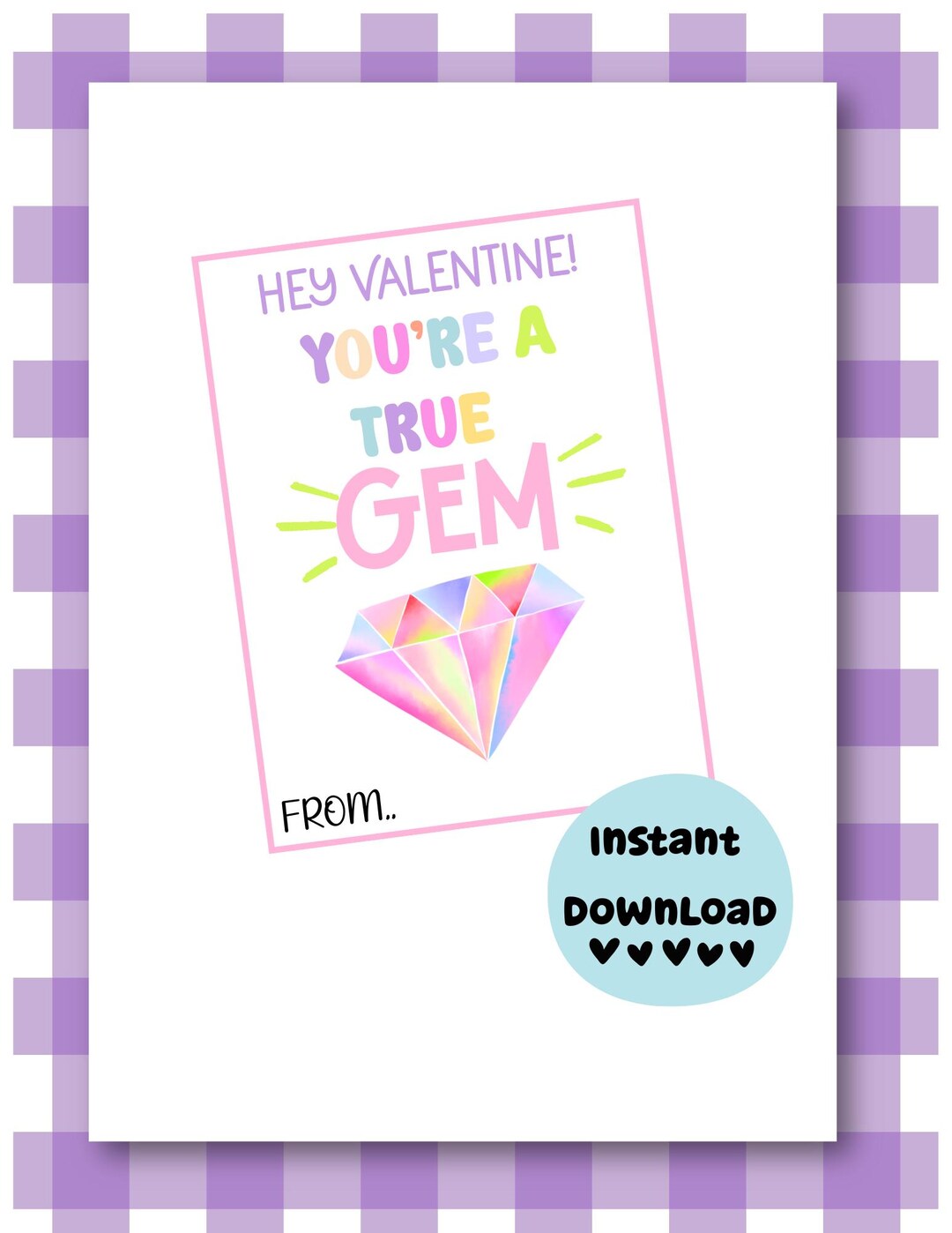 Hey Valentine! You're A True Gem Valentine Gift Tags, Ring Pop ...