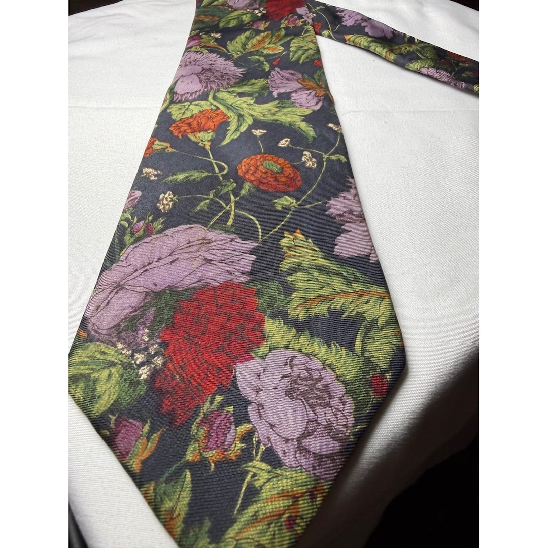 Dark Floral Silk Necktie Men's Burgundy Green Purple Orange Blossom ...
