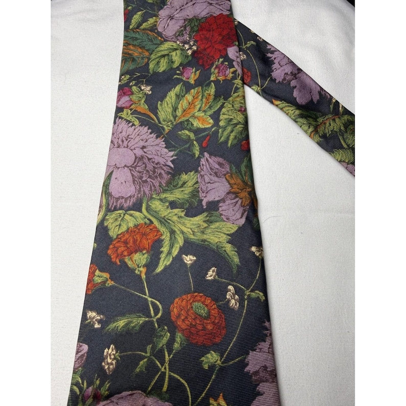 Dark Floral Silk Necktie Men's Burgundy Green Purple Orange Blossom ...