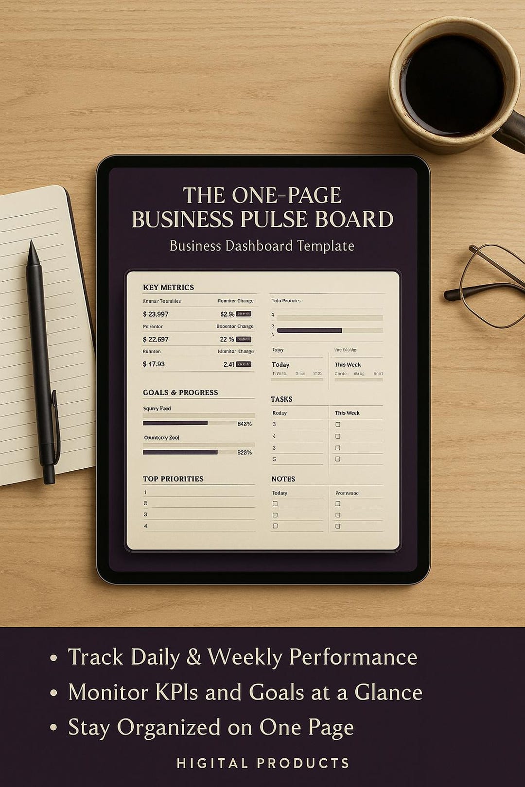 One-page Business Pulse Board Template | Small Business Dashboard ...