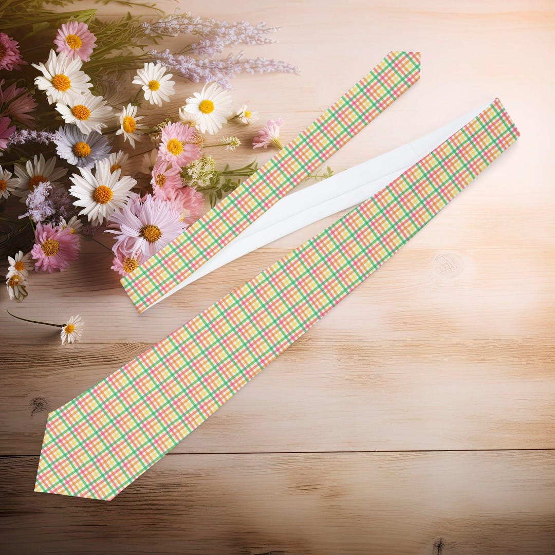 Pastel Plaid Necktie | Satin Finish, Spring Summer Pattern - Etsy